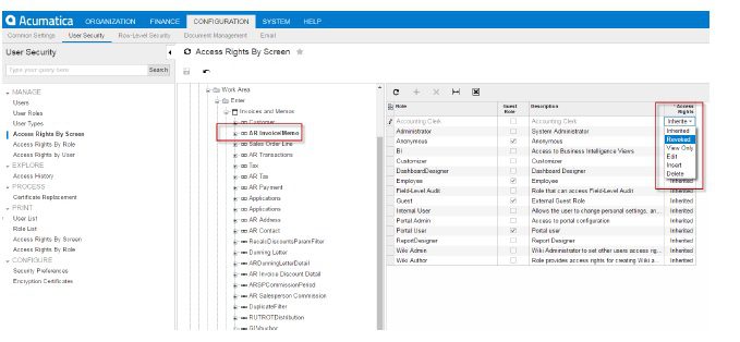 How to Access Rights by Role and Screen for Acumatica Cloud ERP - CASERV