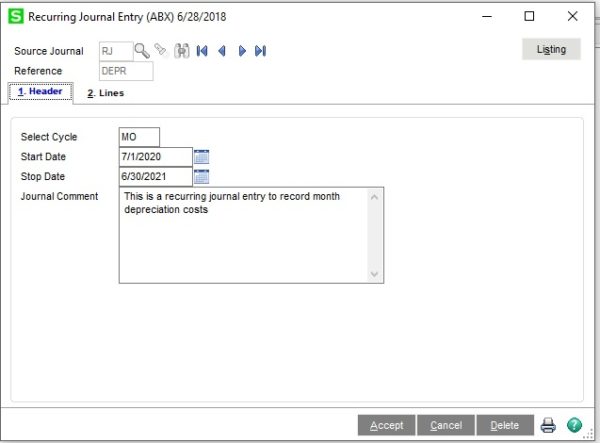 Sage 100 How to Setup a Recurring Journal Entry - CASERV