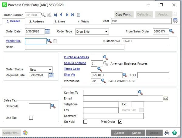 Sage 100 Cloud - How to do a Drop Ship Purchase Order - CASERV